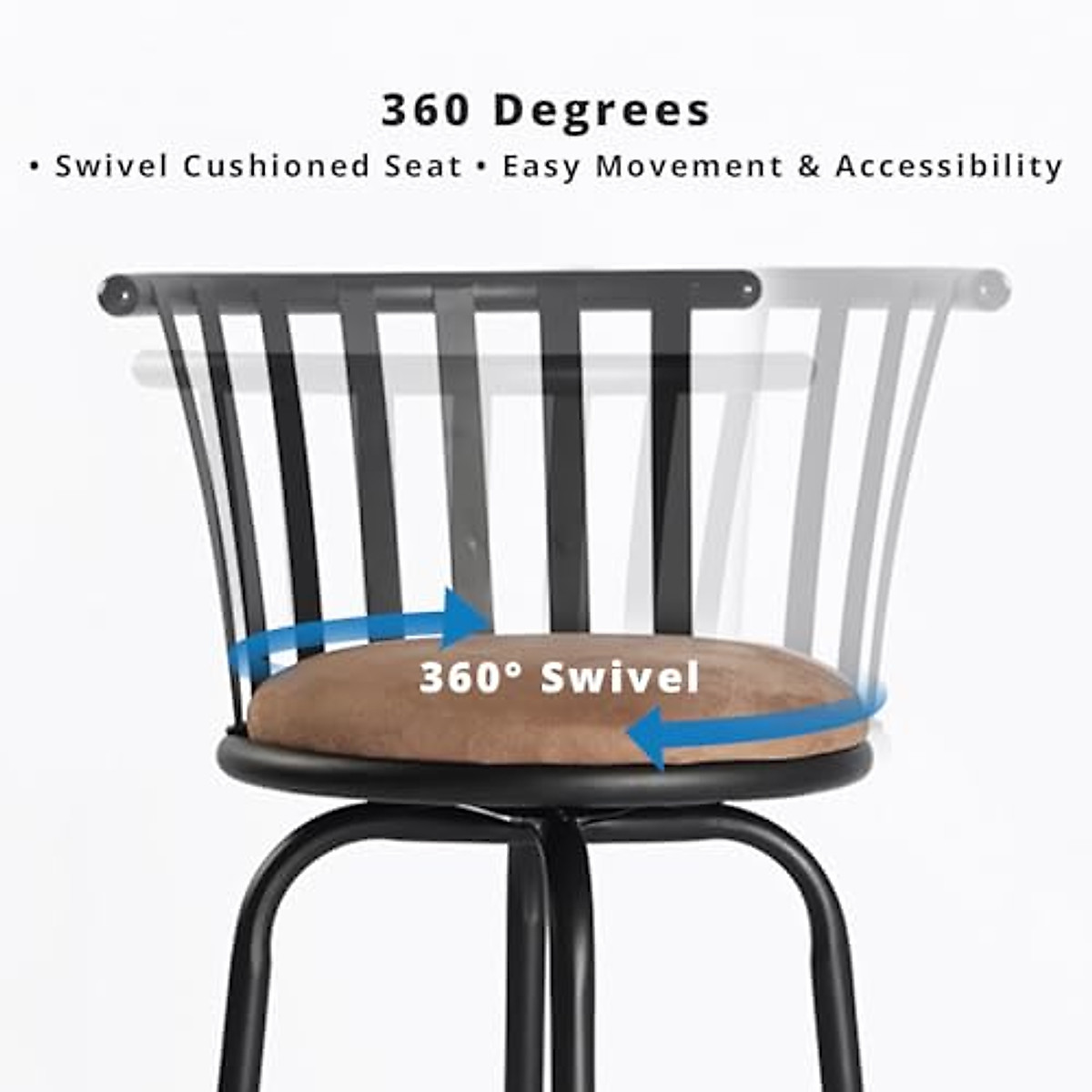 FurnitureR 24 INCH Country Style Industrial Counter Bar Stools Set of 2, Swivel Barstools with Metal Back, with Fabric Seat and Footrest for Indoor Bar Dining Kitchen, Brown