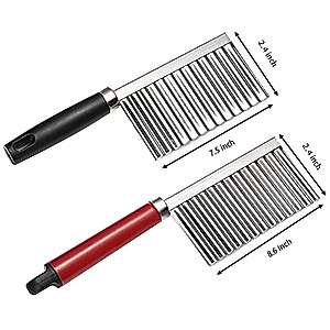 2 Pcs Potato Crinkle Cut knife, Stainless Steel Wavy Slicer, Decorative Knife for Fruits and Vegetables, Home Kitchen Wavy Blade Cutting Tool. For Carrot,Cheese,Potatoes Decoration Gadget (Black+Red)