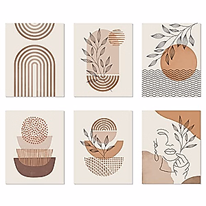 LIYAOLI Boho Neutral Wall Art Prints Line Art Posters for Room Aesthetic Unframed 11 x 14 Inch Set of 6 Minimalist Abstract Mid Century Modern Leaf Wall Decor for Bedroom Living room Office Decor