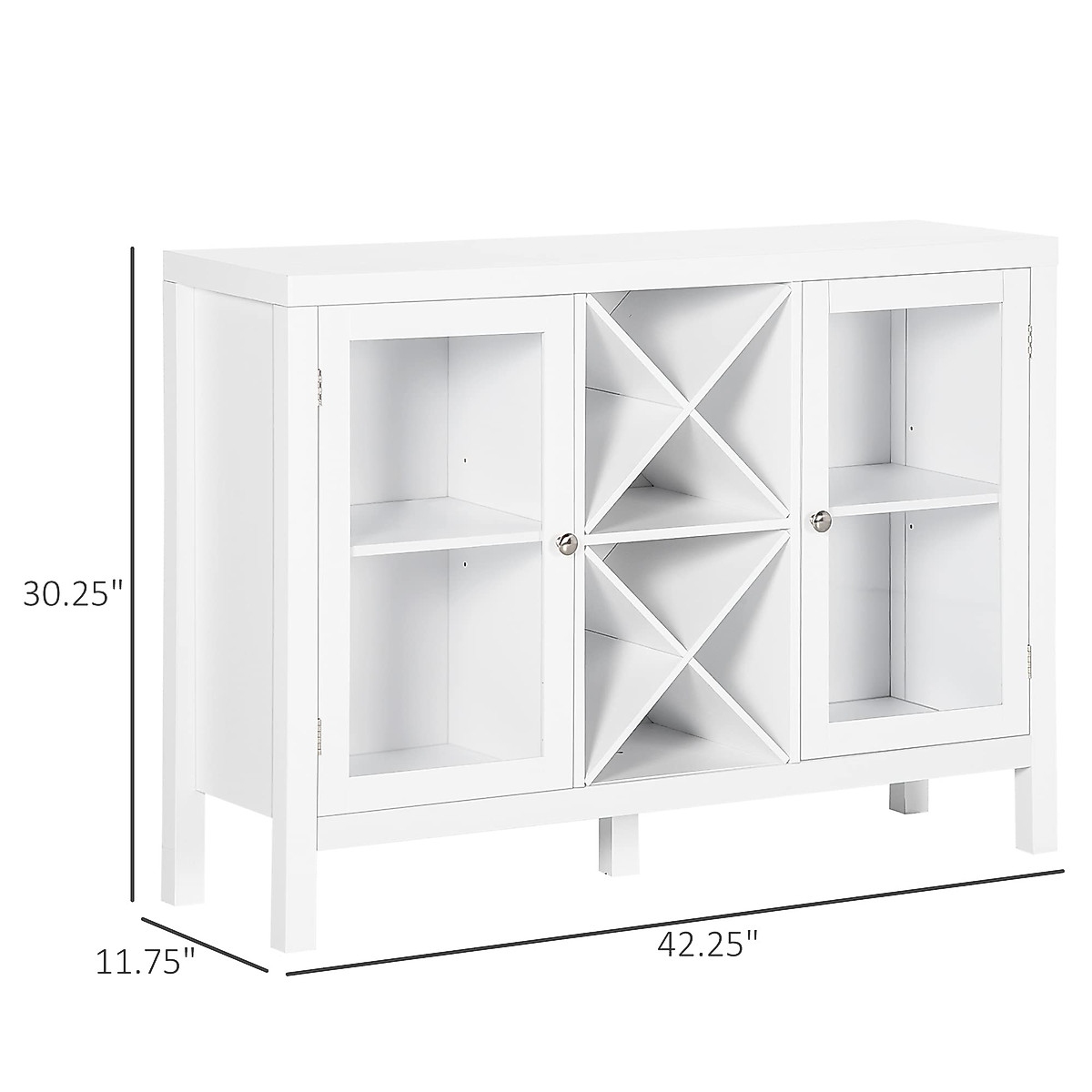 HOMCOM Sideboard Buffet Cabinet with Removable Wine Rack, Tempered Glass Door and Adjustable Shelves, Coffee Bar Cabinet for Living Room, Kitchen, Entryway, White