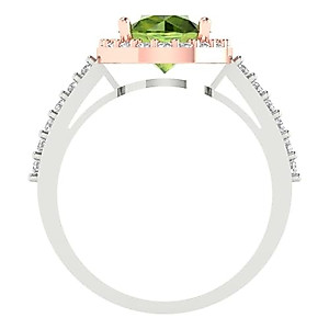 Clara Pucci 2.40 ct Round Cut Solitaire Halo Natural Green Peridot Engagement Promise Anniversary Bridal Ring 14k White & Rose Gold