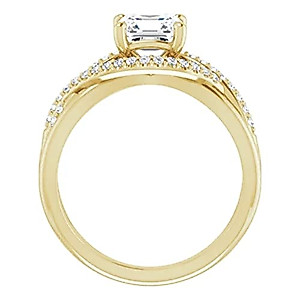 Handmade 18K Gold 1 CT Asscher Cut VVS1 Colorless Moissanite Engagement Rings for Women Bridal Set Moissanite Wedding Rings for Gifts (Yellow Gold, 8)