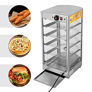 5-Tier Commercial Food Display Warmer,800W Electric Food Warmer Countertop Pizza Warmer Countertop with LED Lighting Adjustable Temperature, Pastry Display Case for Buffet Restaurant 110V