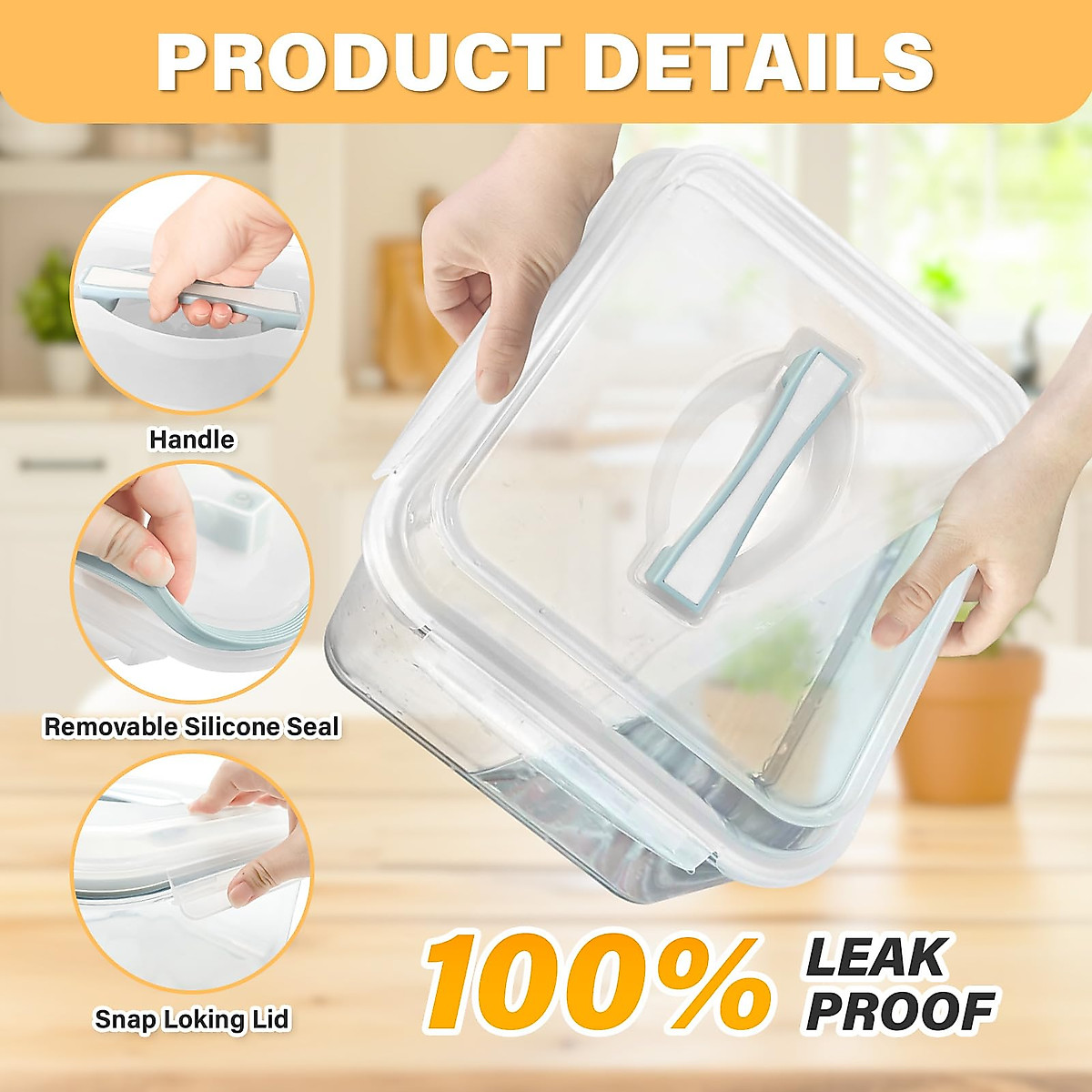 Extra Large Glass Storage Containers with Lids Airtight: Big Glass Containers with Lids - 220oz/28cup - XL Glass Rotisserie Chicken Container - Storing food Fruits Salads Free Oven Safe (Extra Large)