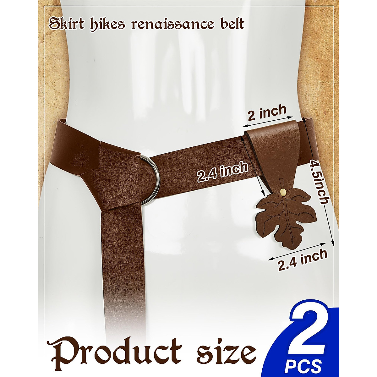 Ramede Skirt Hikes Renaissance Belt Medieval Leaf Skirt Hike Waistband Accessory Halloween Costume(Brown,Leaf)