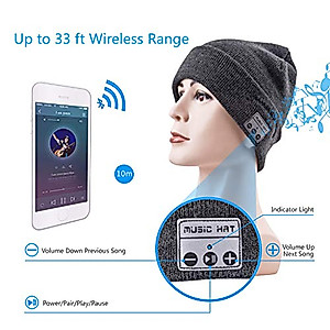 Happy-top Wireless Bluetooth Beanie Hat Winter Soft Warm Knit Music Hat Cap with Stereo Headphone Headset Speaker Mic Hands Free for Men Women Outdoor Sports Skiing Running Skating Dark Grey