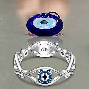 Blue Evil Eye Ring for Women Sterling Silver Turkish Evil Eye Rings Mal De Ojo Nazar Spiritual Greek All Seeing Eye Amulet Religious Jewelry Gift Size 8