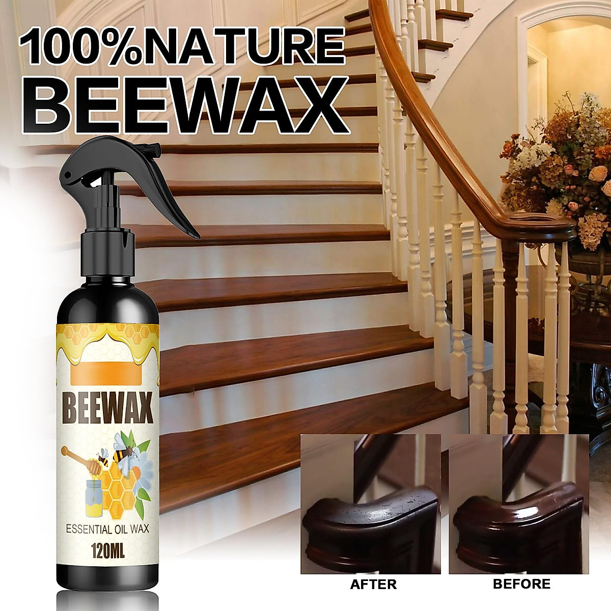 UYUAN Beeswax Spray Furniture Polish Spray, Natural Micro-Molecularized Beeswax Spray Cleaner with Sponge & Towel for Wood Furniture, Restores Shine and Protects Surfaces