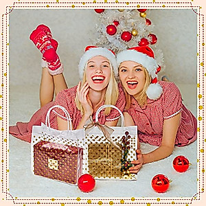 Amylove 50 Pcs Clear Plastic Gift Bags with Handle 7.9 x 7.9 x 3.2 Inches Wedding Gift Bags Polka Dots Gold Gift Bag Transparent Reusable Gift Bag PVC Bag for Wedding Birthday Baby Shower Party