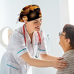 Thanksgiving Acorn Working Cap with Button Sweatband Adjustable Tie Back Bouffant Hats with Scrunchie