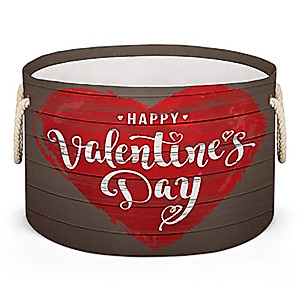 Valentine's Day Love Heart Shape Large Round Baskets for Storage Laundry Baskets with Handles Blanket Storage Basket for Bathroom Shelves Bins for Organizing Nursery Hamper Girl Boy