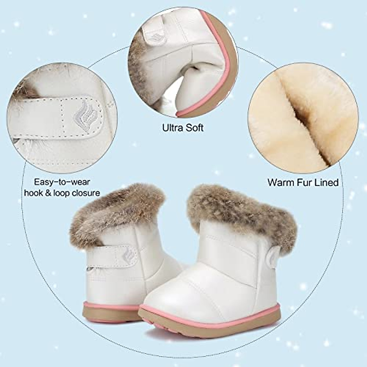 CIOR Toddler Snow Boots for Girls Boys Winter Warm Kids Button Boots Outdoor Shoes TXA-88-White-26