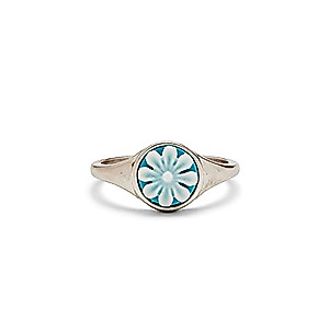 Pura Vida Silver-Plated Cameo Flower Stackable Ring - Brass Base, Stylish Design - Size 5