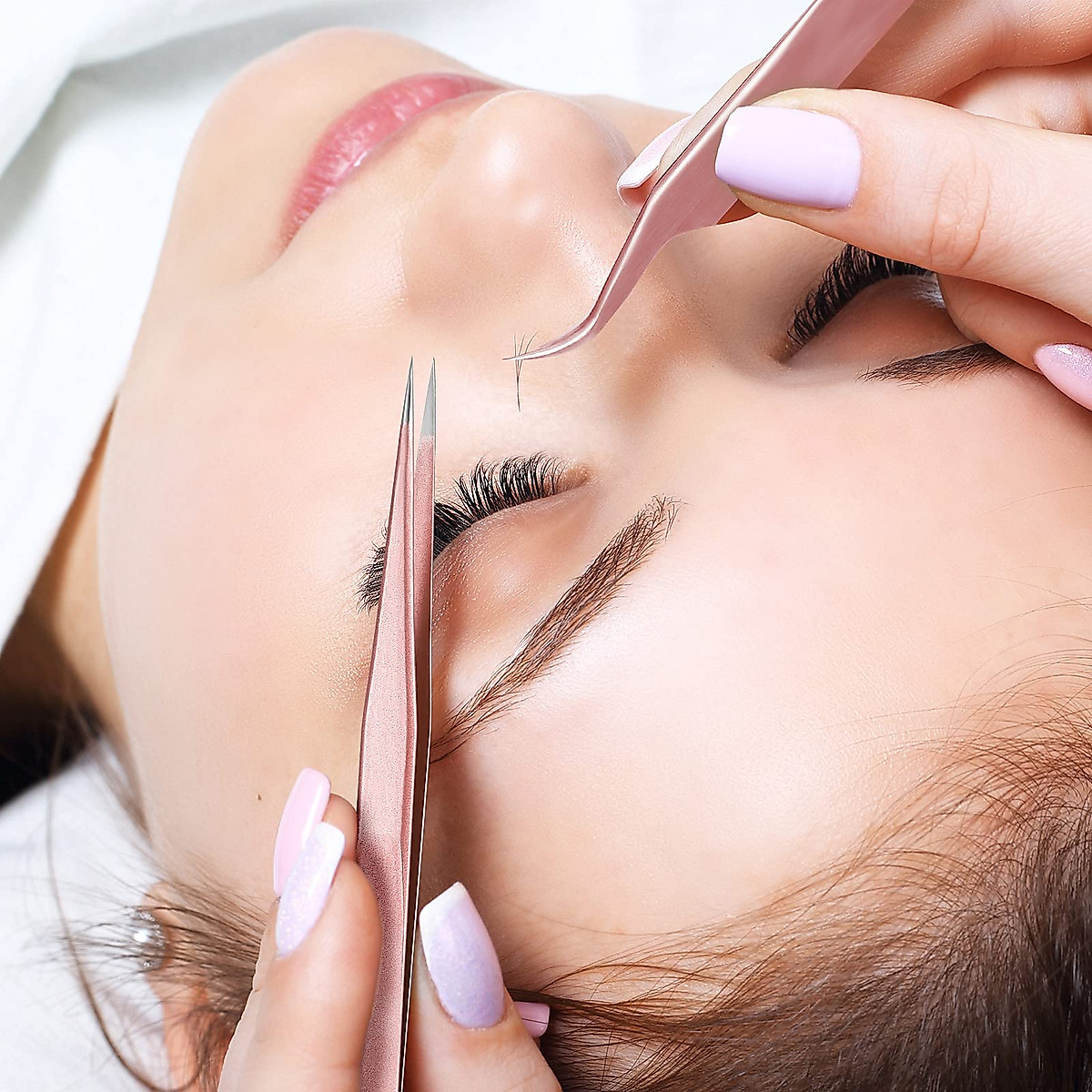 Mudder 6 Pcs Lash Tweezers Precision Eyelash Tweezers for Lash Extension, Straight and Curved Tip, Stainless Steel for False Volume Eyelash Application Tools(Rose Gold)