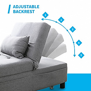 Mjkone 4-in-1 Sleeper Chair with Adjustable Backrest with Free Pillow, Pull Out Sofa Couch Bed with Memory Foam for Compact Living Room (No Assemble Need,Light Grey)