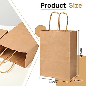 miikoul 200 Pieces 8.27"x5.9"x3.15" Brown Paper Bags with Handles, Gift Bags Bulk for Small Business, Shopping Bags, Wedding Party Favor Bags, Halloween Treat Bags for Birthday Party, Goody Craft