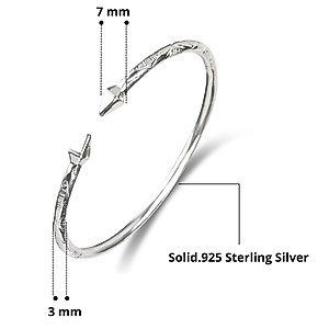 Solid .925 Sterling Silver Bangle Cuff Bracelet Large For Women Gold Plated Jewelry Stretch Bracelets Friendship Gift Birthday Gifts West Indian Bangle Pyramid Ends - 1 piece (Silver, 8)