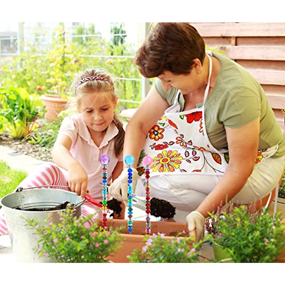 ALT2DAY Fairy Garden Beaded Stakes Kit Plant Pot Jewelry Accesory kit Fairy Wands Glass Beads Diamond Top DIY Materials for 3 pc of 11 inch (3, A)