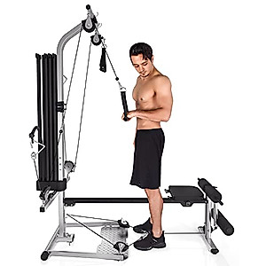 FITINDEX Home Gym Station 320lbs, Multifunctional Pulley Strength Machine with 63 Workouts, Rowing, Bench Press, Squat, Full Body Training Exercise Equipment for Women Men