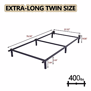 NNV Twin XL Bed Frame 7 Inch Metal Platform Bed Frame Base for Box Spring and Mattress 6-Legs Support Noise-Free Non-Slip Easy Assembly Black