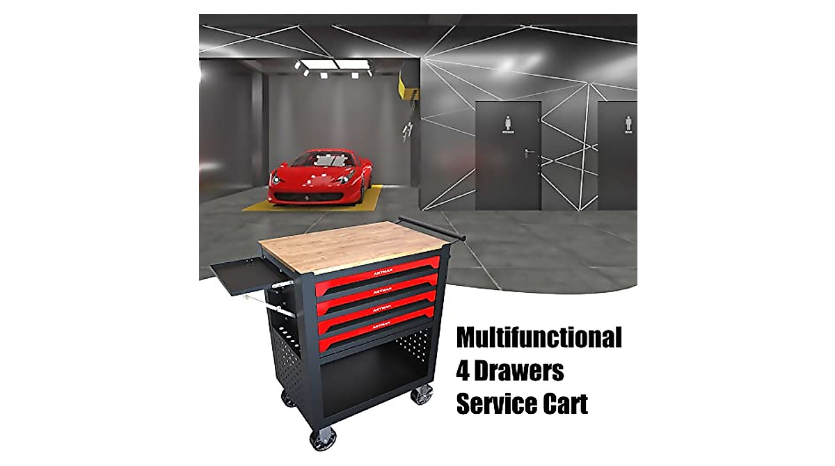 Heavy-Duty 36" Rolling Tool Cart with Wooden Top