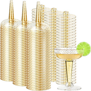 Censen 100 Pcs 4 oz Plastic Martini Glasses Cocktail Glasses Champagne Coupe Transparent Margarita Cups Gold Disposable Party Stemware for Wine Dessert Birthday Wedding(Glitter)