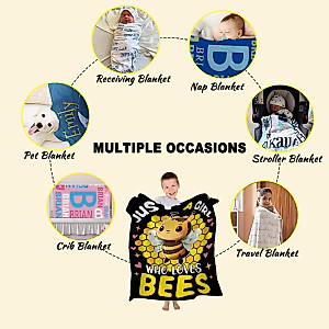 Bhaisajyaguru Bee Blankets Gift for Girl Women Bee Lovers, Just A Girl Who Loves Bees Blankets for Couch Sofa Bed Fleece Throw Blanket Warm Gift for Kids Women Indoor Home Decor - 50"X40" for Kid