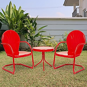 Patio Bistro Set Retro Metal Outdoor Seating Set Conversation Set 3 Piece, 2 C-Spring Motion Chairs and Side Table, Red