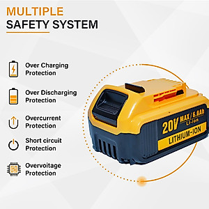 Fanshara 2packs Replacement Battery Dewalt 20v Max Battery 6ah Compatible with Dewalt Cordless Power Tools DCB200 DCB201 DCB204 DCB206 DCD/DCF/DCG/DCS Series