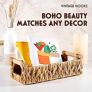Toilet Paper Basket for Back of Toilet - Set of Two Small, Wicker, Hyacinth Bathroom Baskets for Toilet Paper and Towel Storage (Color: Light Brown)