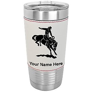 LaserGram 20oz Vacuum Insulated Tumbler Mug, Bronco Rider, Personalized Engraving Included (Faux Leather, Baseball Style)