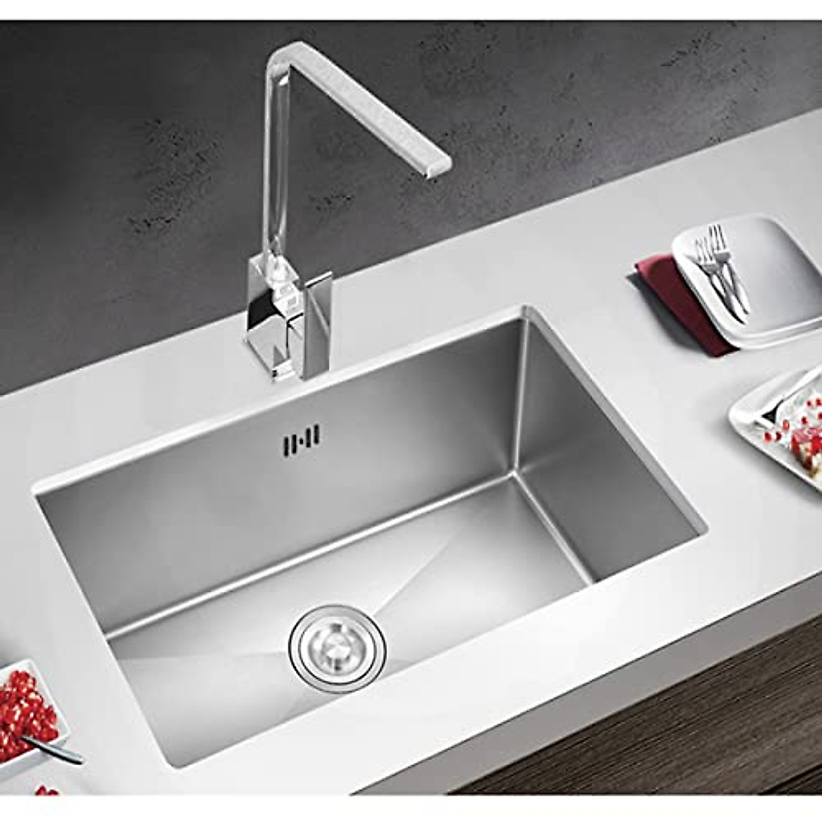 Undermount 16in 26in 24in Kitchen Sink Stainless - Single Bowl Workstation Commercial Sink Basin with Faucet and Soap Dispenser, for Restaurant Workbench Washing Hand Basin (Size : 40x30cm/15.7x11.8i