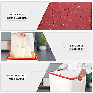 Laundry Basket with Wheels, Rolling Laundry Basket with Lid and Removable Bag, Collapsible Dirty Clothes Basket with Wheels for Bedroom, Bathroom, Dorm, Red/White