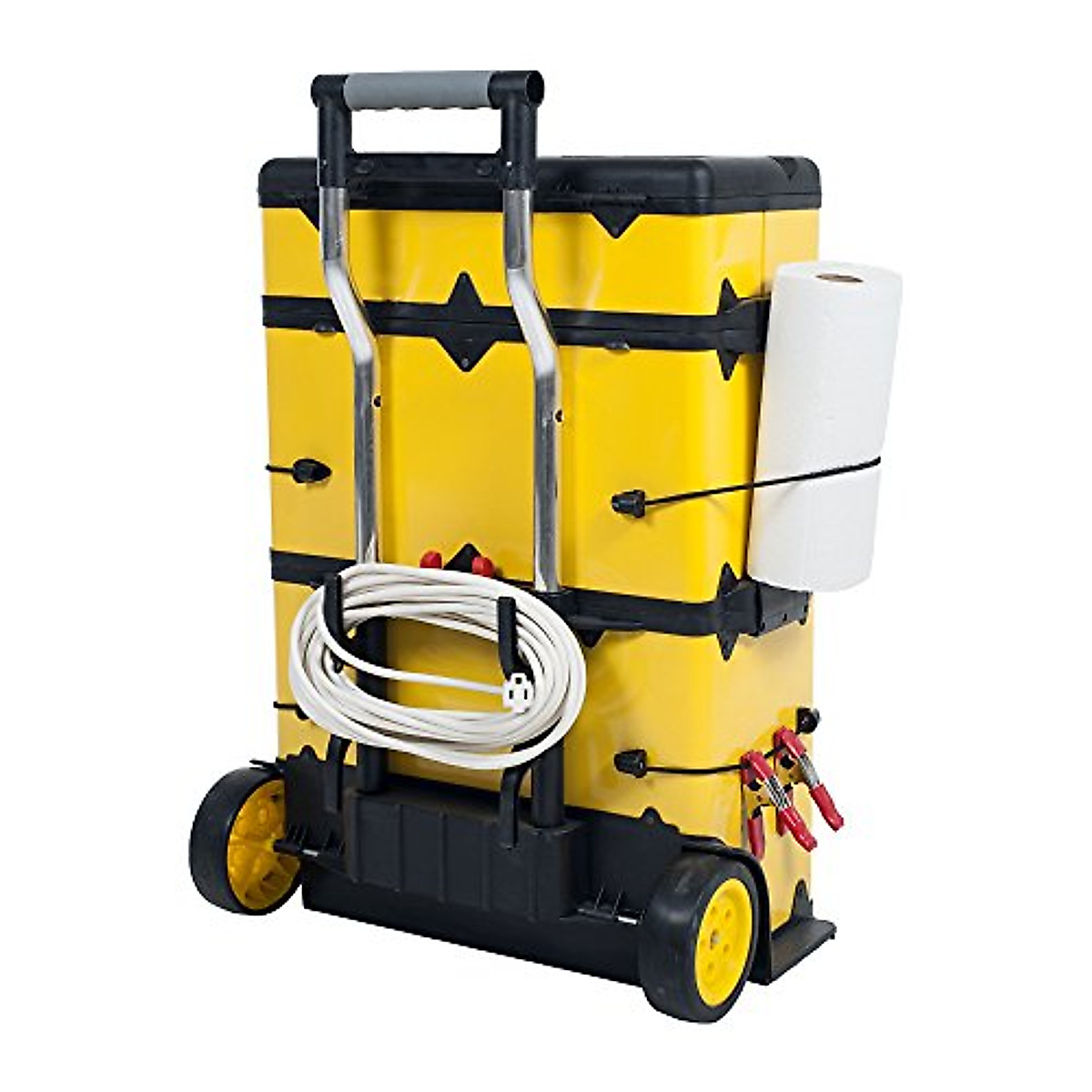 Stackable Rolling Tool Box Organizer with Telescopic Comfort Grip Handle – Mobile Upright Rigid Tool Chest with Wheels and Drawers by Stalwart