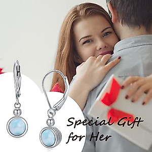 Dorunmo Larimar Earrings for Women 925 Sterling Sliver Larimar Jewelry Dainty Minimalist Leverback Earrings