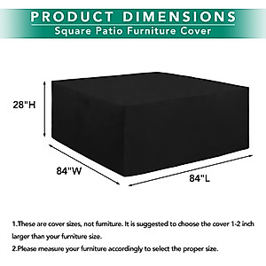 Easy-Going 600D Heavy Duty Patio Furniture Cover, Outdoor Square Table and Chair Set Cover, Waterproof Outdoor Sectional Set Cover (84"L x 84"W x 28"H, Black)