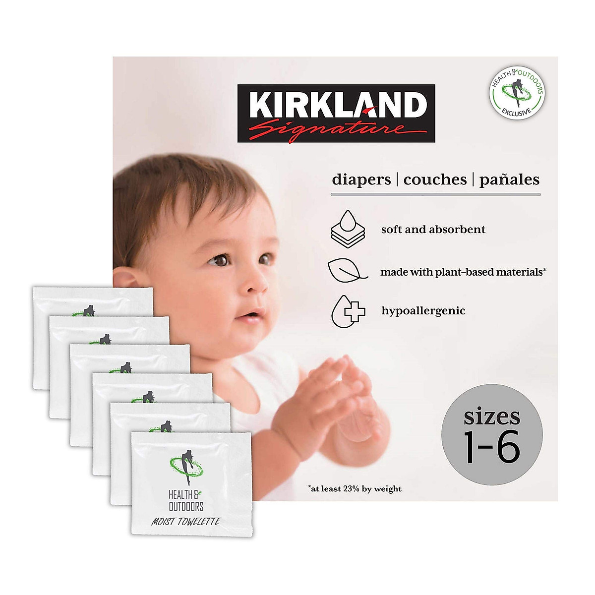 Kirkland Signature Diapers Size 2 (12lbs - 18 lbs) 174 Count W/ Exclusive Health and Outdoors Wipes