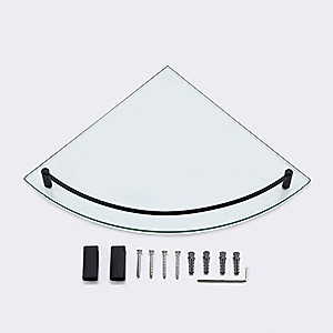 KES Glass Corner Shelf Bathroom Shelf Tempered Glass with Rail SUS 304 Stainless Steel Floating Wall Mount Bracket Matte Black, BGS2101A-BK