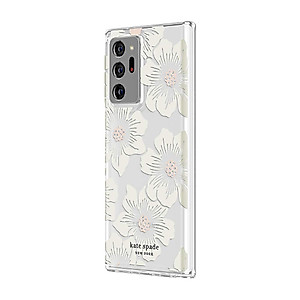 kate spade new york Protective Hardshell Case (1-PC Comold) for Samsung Note 20 Ultra & Samsung Note 20 Ultra 5G - Hollyhock Floral Clear/Cream with Stones/Cream Bumper