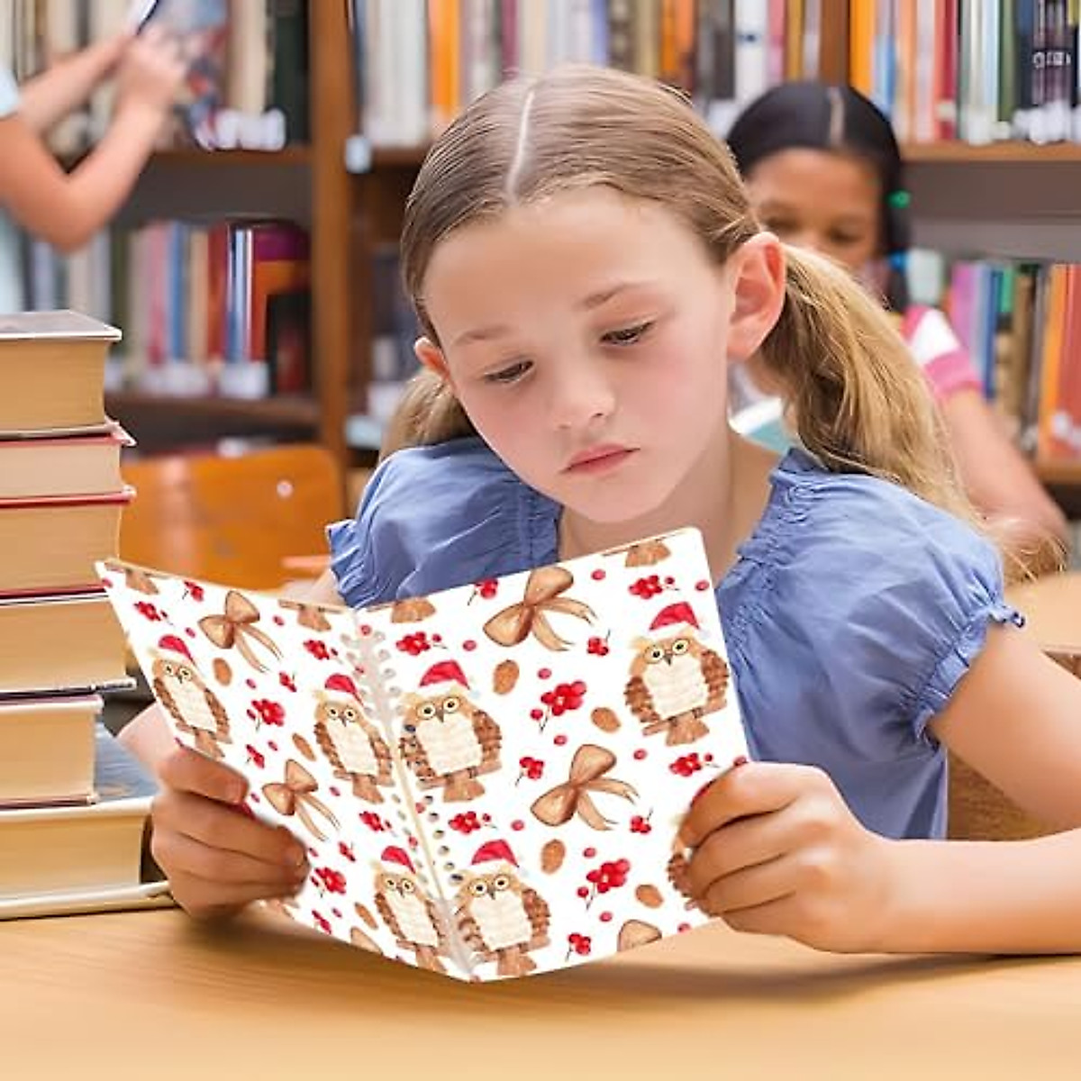 SPRIPORT Christmas Hat Owls Spiral Journal Notebook for Women Men A5 Memo Notepad Sketchbook with Durable Hardcover & 60 Pages Diary Spiral Book for Boys Grils Study Notes Work School Journaling