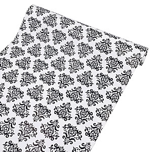Helianthusun 14.7 feet Wallpaper Roll Black Damask Peel and Stick Wall Decor White Vinyl Paper Self Adhesive Cabinet Shelf Liner Revamp Furniture Looking (S-177x17.7 inches)