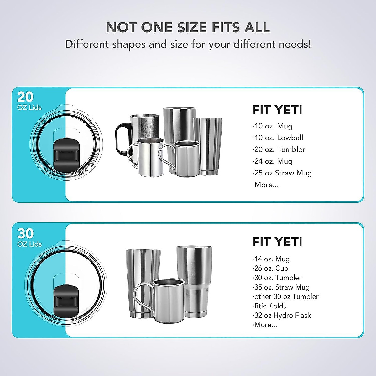 2 Pack 20 oz Magnetic Tumbler Lid, Replacement Lids Compatible for YETI 20 oz Tumbler, 10/24 oz Mug and 10 oz low ball, Magnetic Slider Switch Spill Proof Tumbler Cover, BPA Free (20oz 2pack)