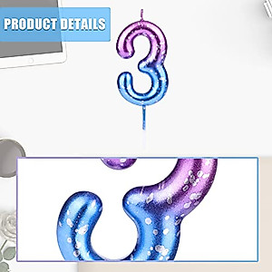 SAVITA 2.37 Inch Numeral Birthday Candle, Number Candle Purple to Blue Gradient Color Glitter Cake Topper for Birthday Party Anniversary Wedding (Number 3)