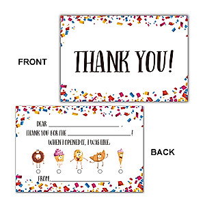 Kids Fill in The Blank Thank You Cards, 25 Thank You Cards Kids With White Envelopes, Fun Gender Neutral Thank You Notes For Birthday Party, Event or Holiday Use.