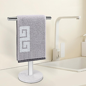 NearMoon T-Shape Hand Towel Holder-Bathroom Towel Rack-Stand with Balanced Base Towel Bar for Bathroom Kitchen Vanity Countertop, Modern Stand Towel Ring with Marble Base (16 Inch, Chrome)