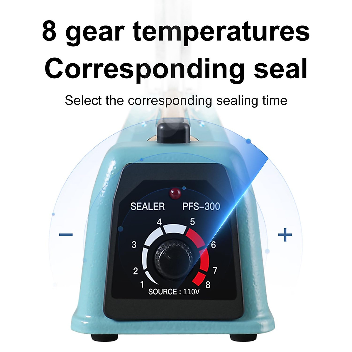 Metal body,Impulse Sealer 8 inch, Manual Heat Sealer Machine for Plastic Bags, Shrink Wrap Bag Sealers Heavy Duty Sealing Machine With Repair Kit (Blue)