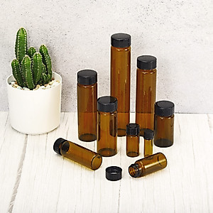 PATIKIL 30mL Reagent Media Bottle, 10 Pack Round Glass Storage Bottles Plastic Screw Cap for Lab Home, Brown