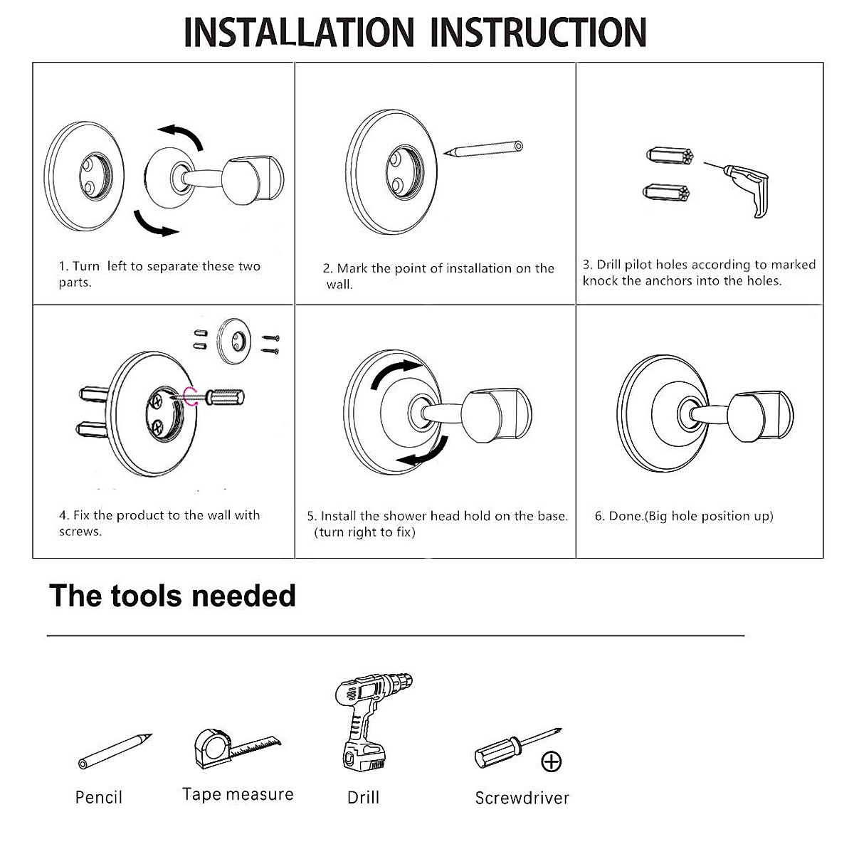 JiePai Shower Head Holder, Solid Brass Adjustable Shower Holder Bracket,Shower Wall Mount Holder with Screws (Chrome)