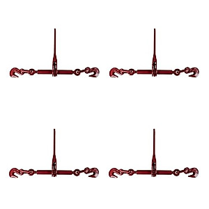 Mytee Products (4 Pack) 3/8"-1/2" Heavy Duty Ratchet Lever Load Binder w/Grab Hooks 9,200 Lbs Working Load Limit - Red | Tie Down Hauling Chain Binders for Flatbed Truck Trailer