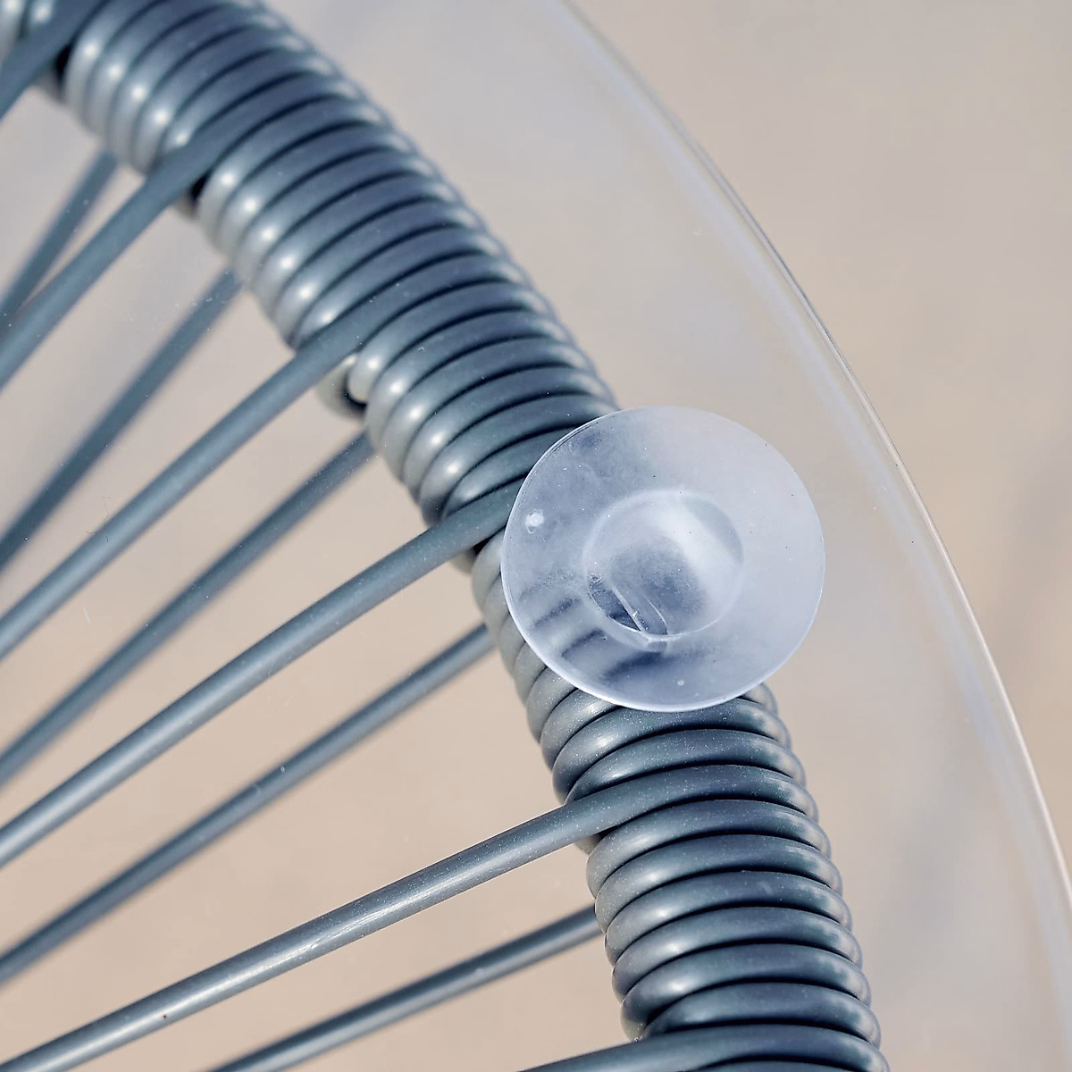 Lepus Rattan Outdoor Side Table, Small Round Wicker Patio Side Table with Glass Top, Weather Resistant Patio End Table for Garden, Balcony, Yard Porch (Dark Grey)